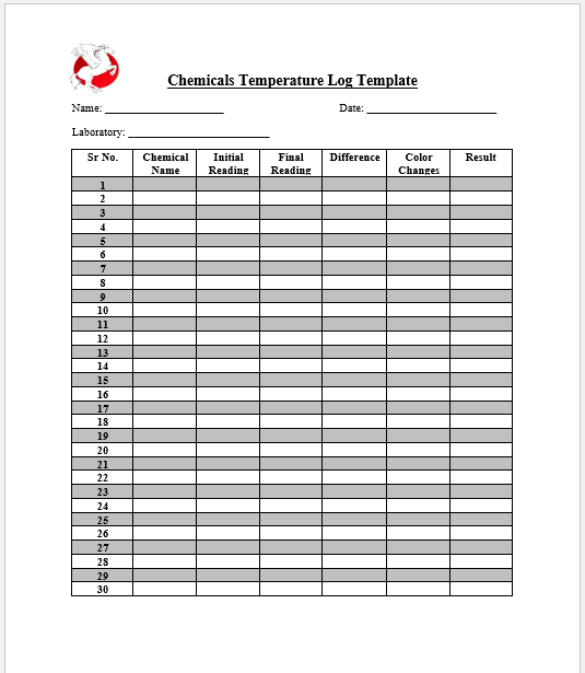 Chemical Temperature Log Template