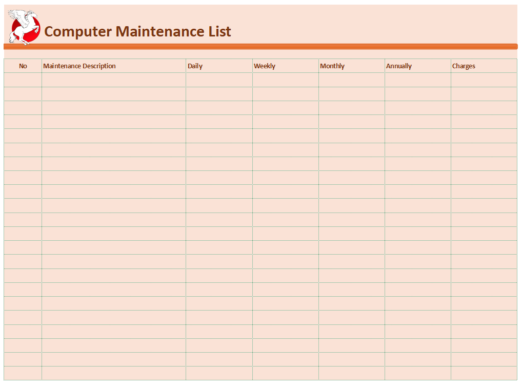 Computer Maintenance List Template