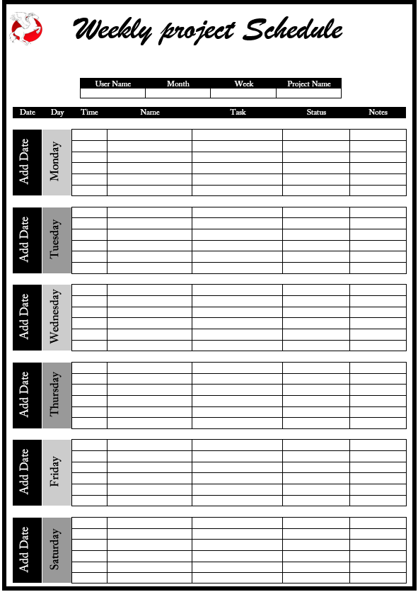 Weekly Project Schedule Template