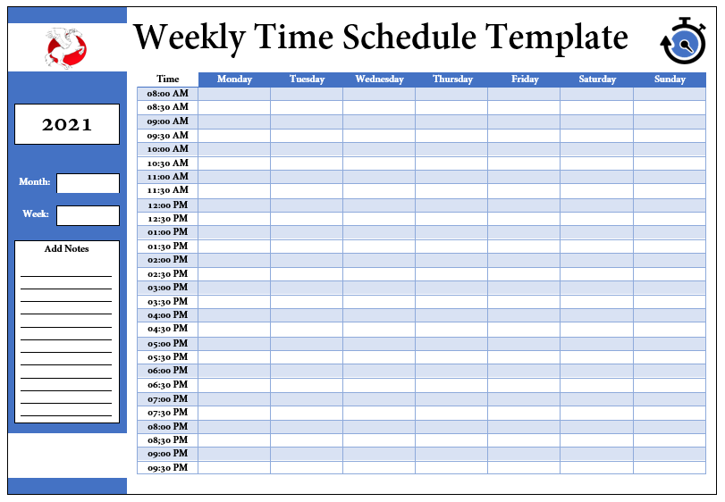 Weekly Time Schedule Template