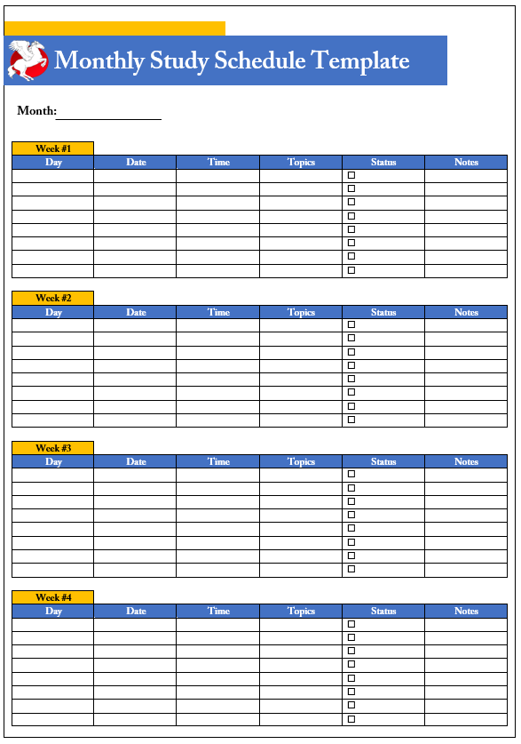 Monthly Study Schedule Template
