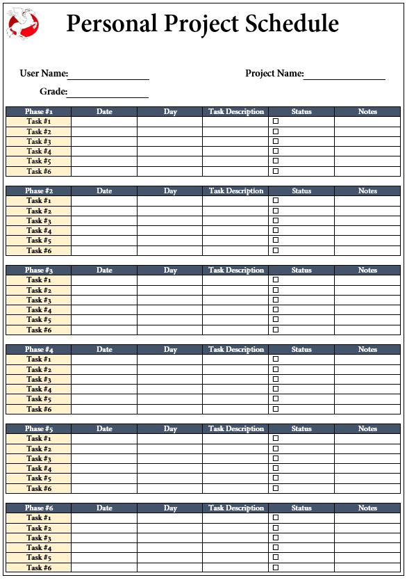Personal Project Schedule Template