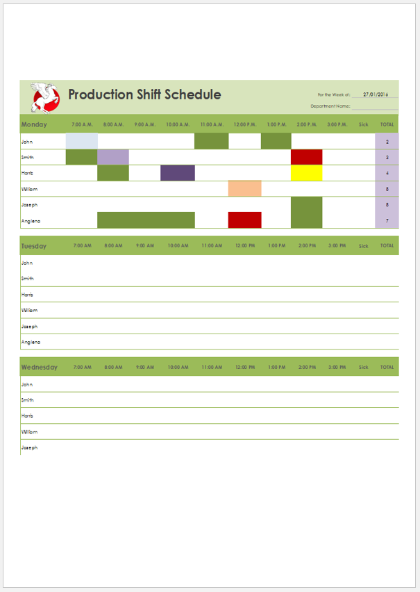Production Shift Schedule Template