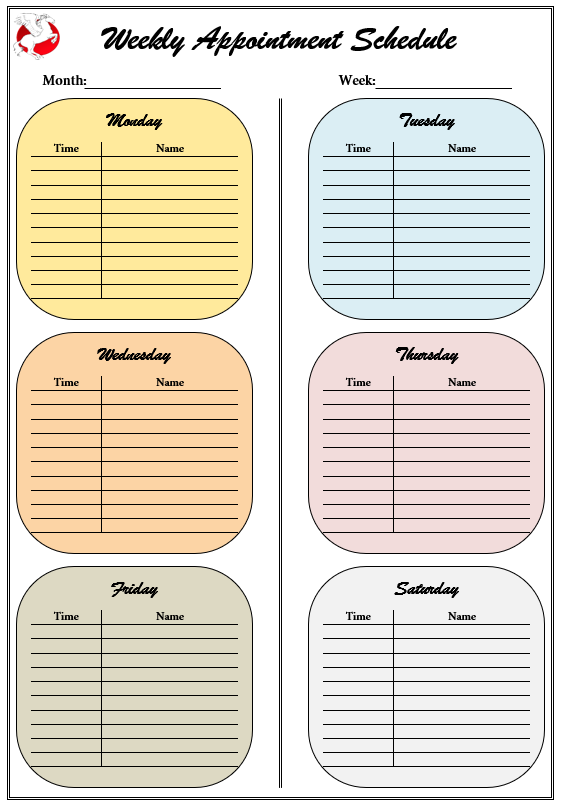 Small Weekly Appointment Schedule Template